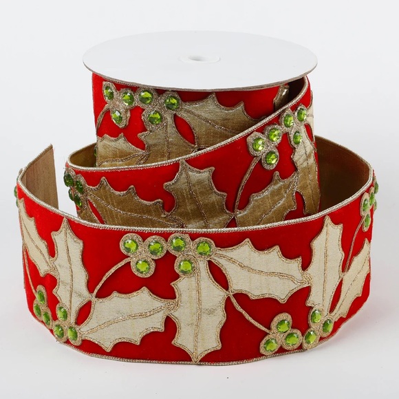 Office | Guess Company 4 X 5 Yds Red Vel Gold Leaf Green Beaded Dup ...